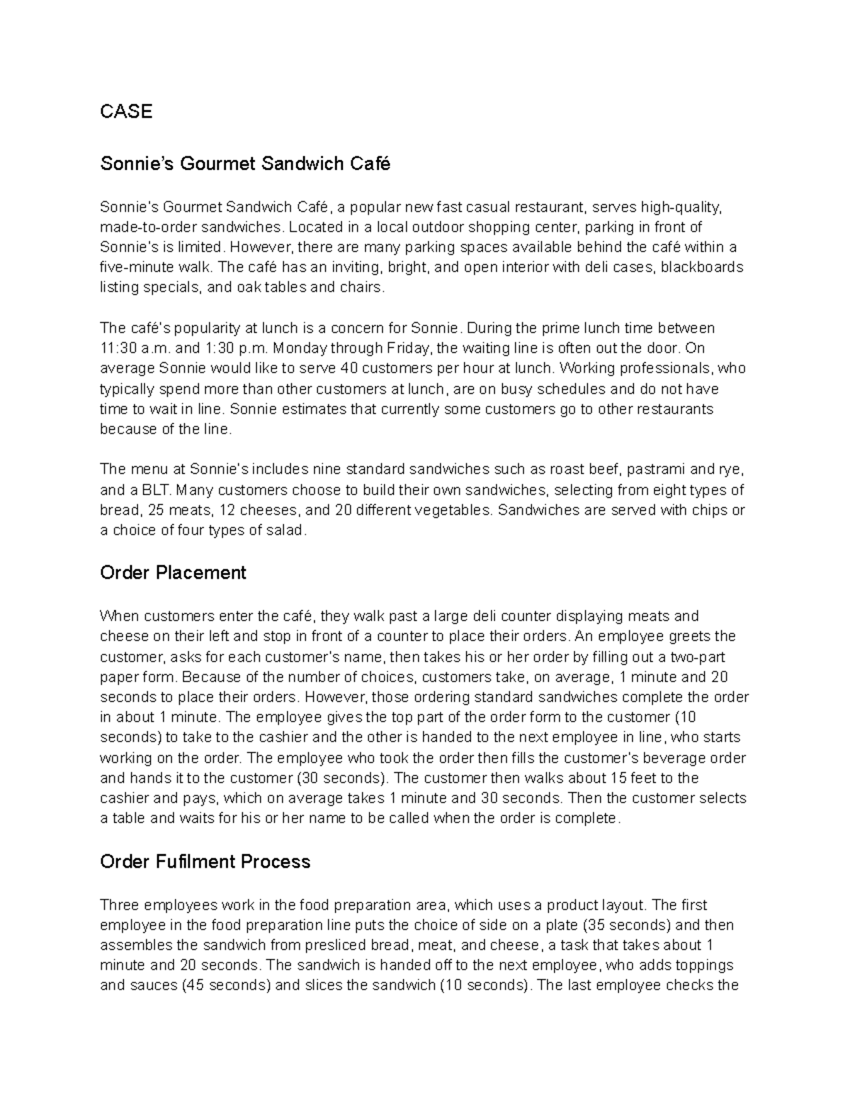 Sonnie's Cafe Case Study: Executive Brief on Service Process Analysis ...