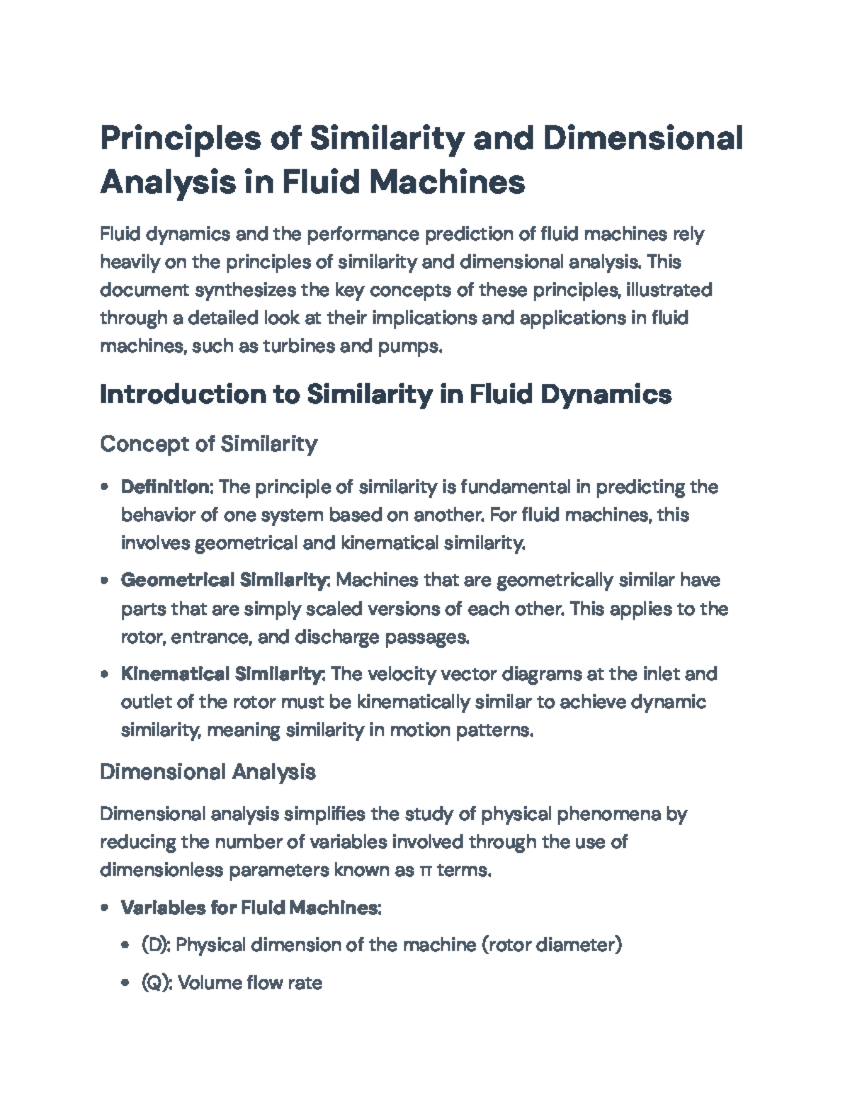 Principles of Similarity and Dimensional Analysis in Fluid Machines - Principles of Similarity ...