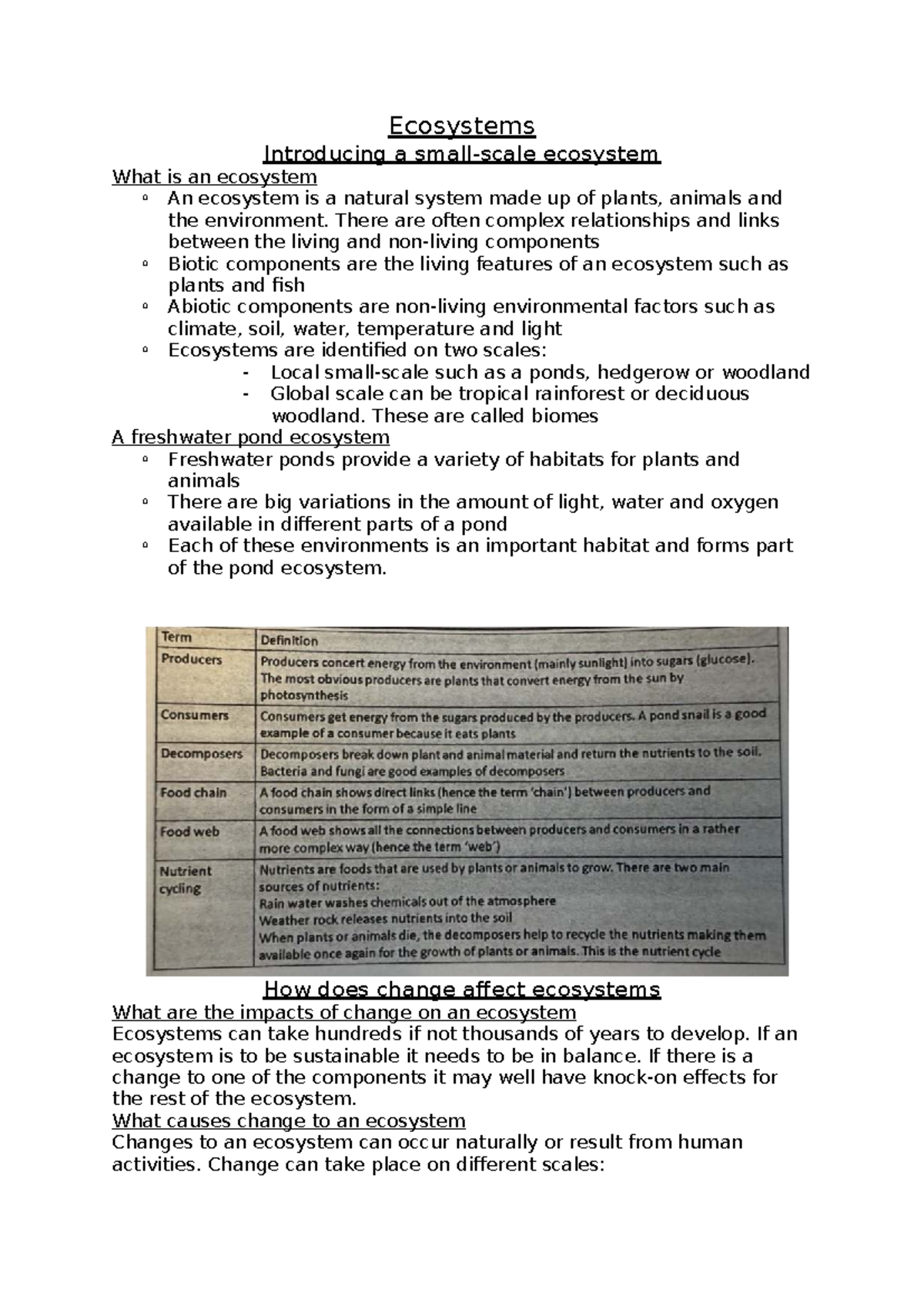 Living World Revision Notes: Ecosystems and Their Dynamics - Studocu