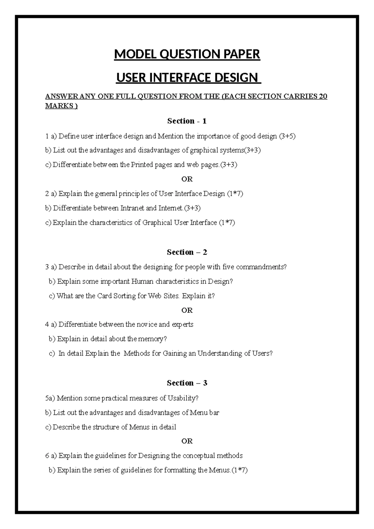 Model Question Paper - User Interface Design - MODEL QUESTION PAPER ...