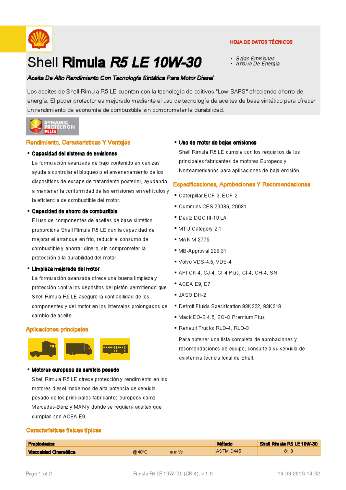 Hoja de Datos Técnicos de Aceite Diesel Shell Rimula R5 LE 10W-30 - Studocu