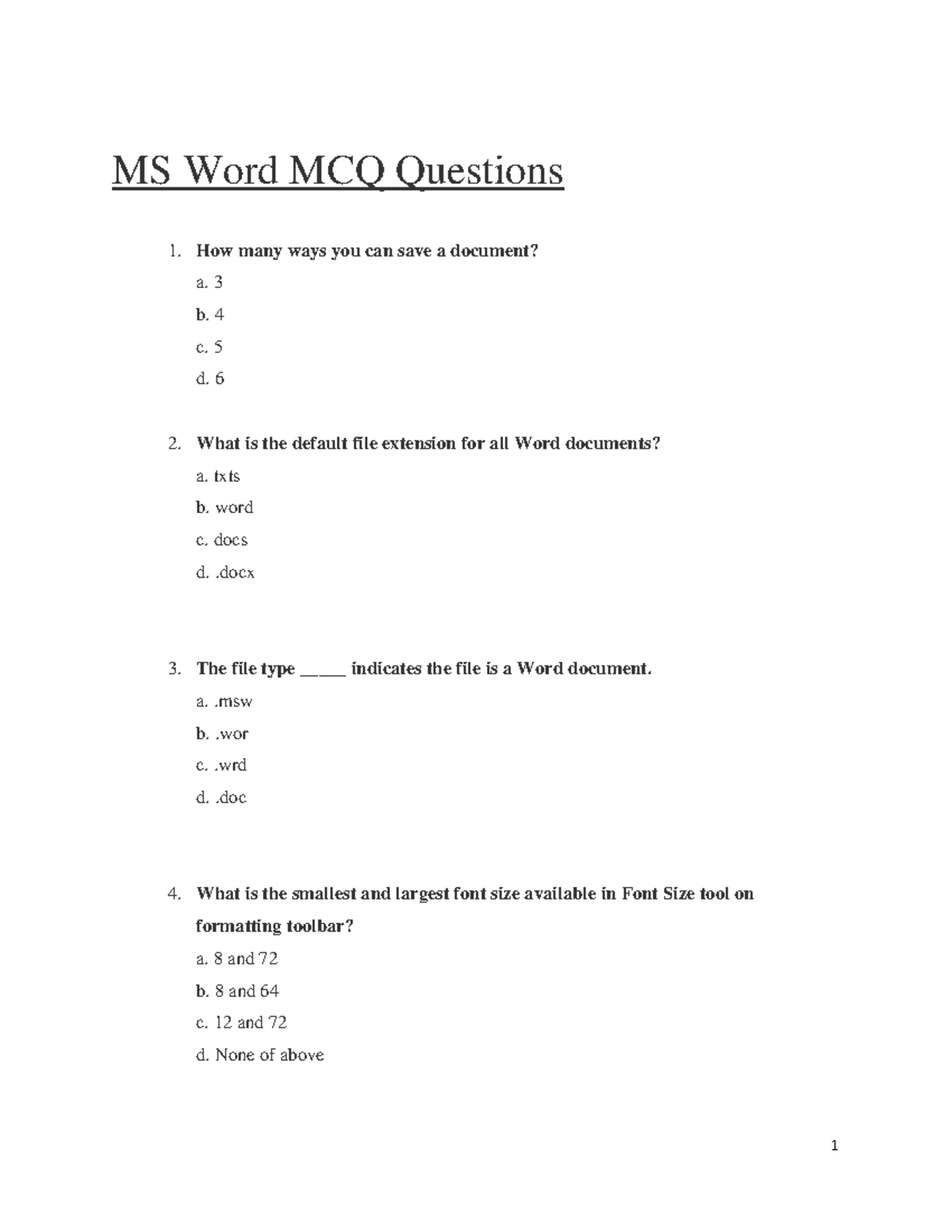 MS Office MCQ Questions: Word, Excel, and PowerPoint - Studocu