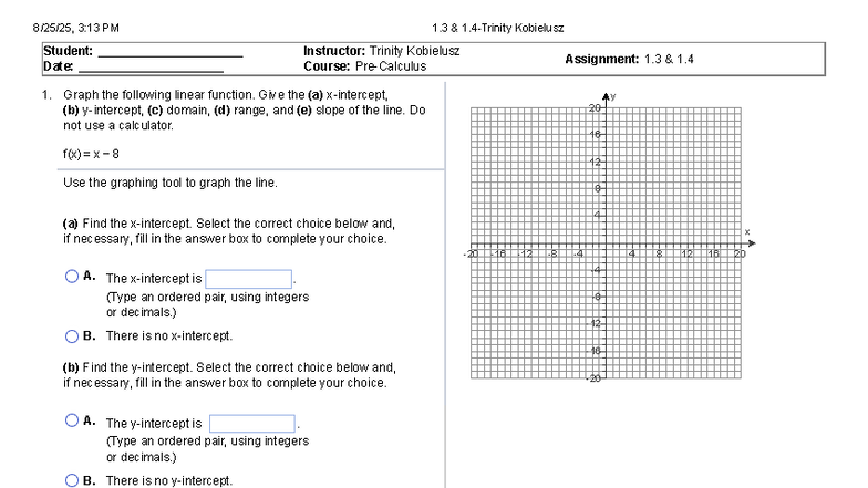 1.3 & 1.4 Assignment - Graphing Linear Functions Practice - Studocu
