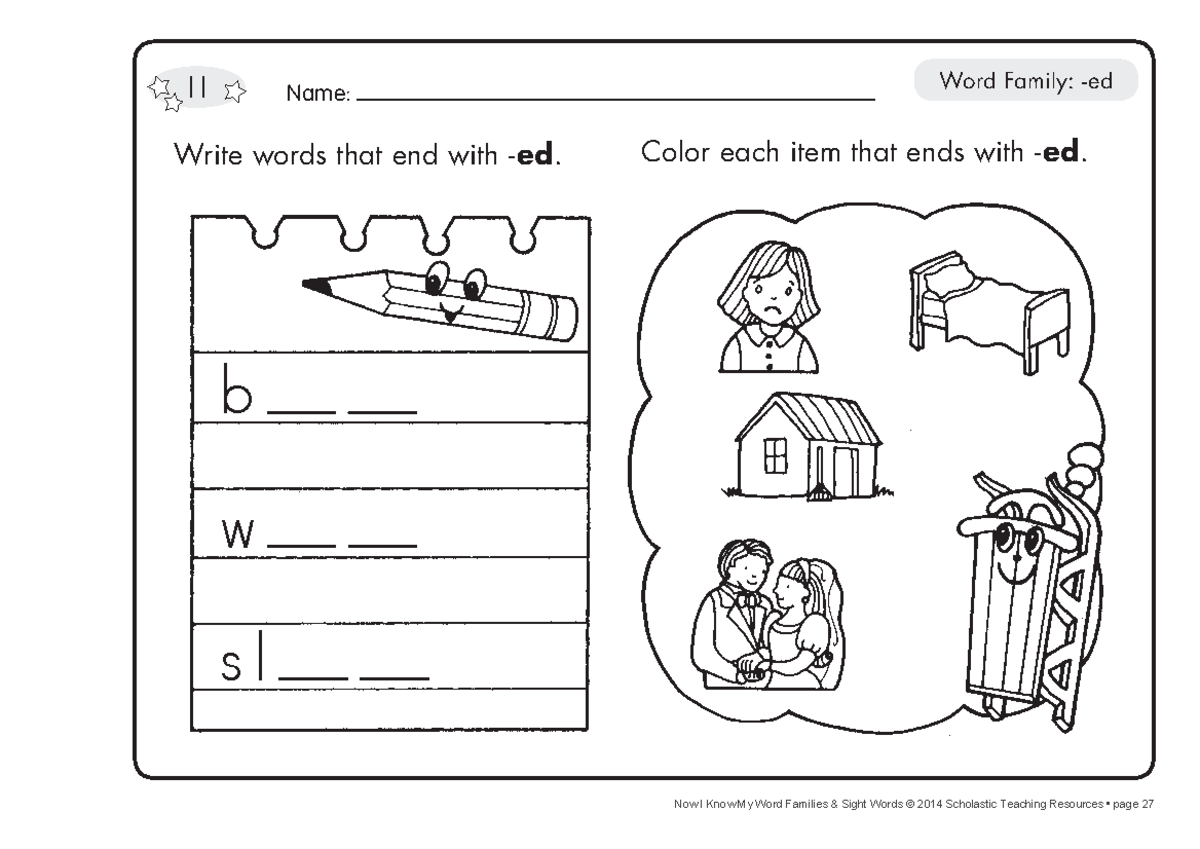 Sight Words Family Activities: Word Families & Matching Exercises - Studocu