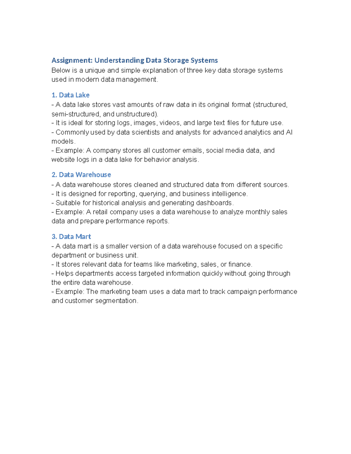 Data Storage Systems Assignment: Key Concepts Explained - Studocu