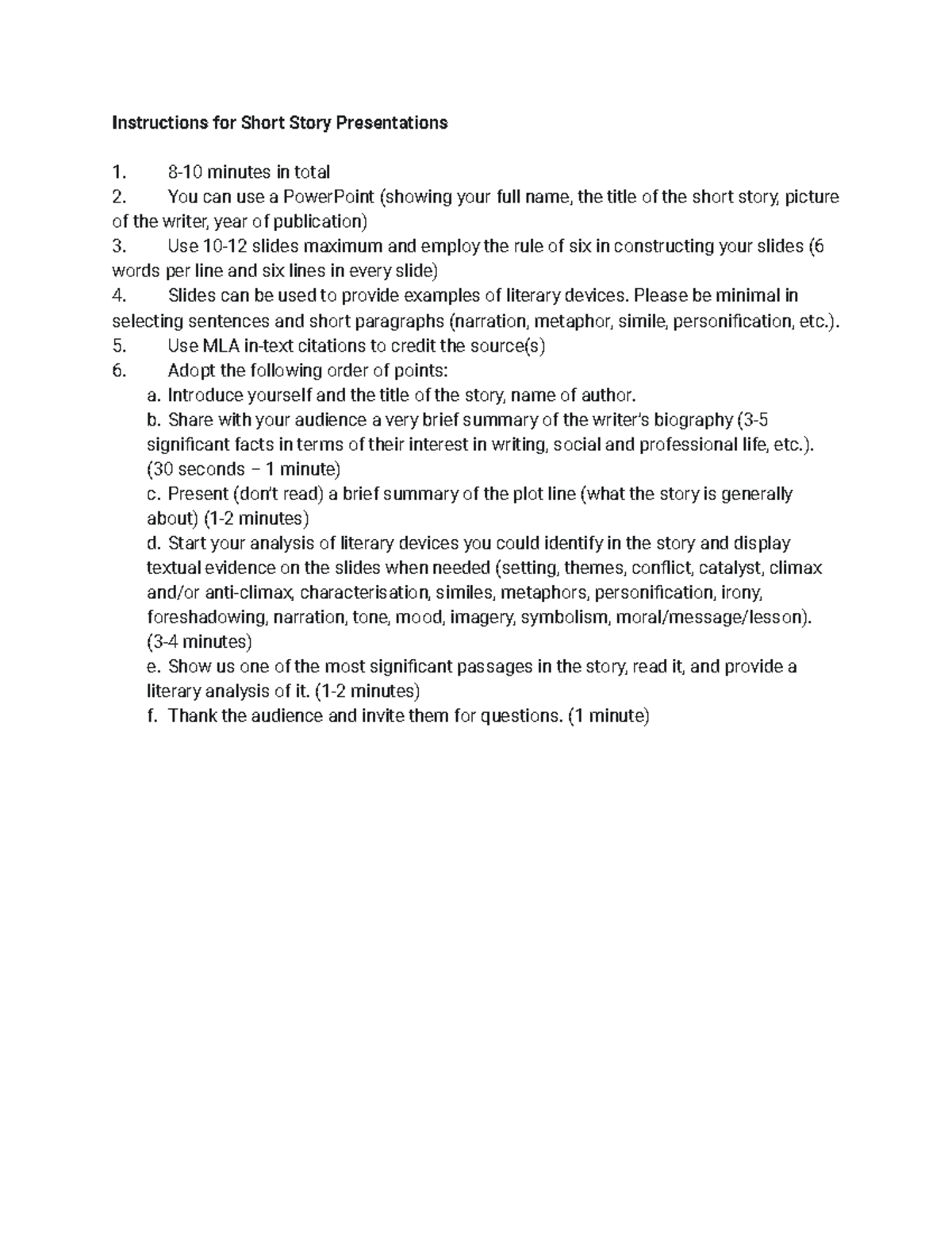 Short Story Presentation Guidelines: Tips & Structure - Studocu