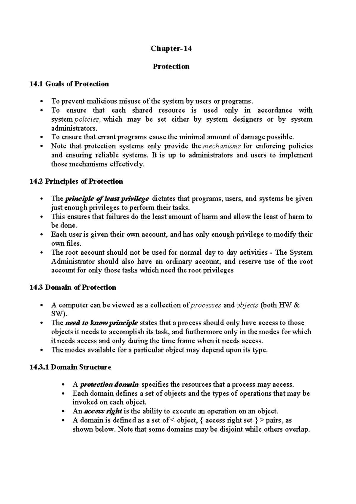 Protection-OS (Chapter 14: Goals, Principles, and Mechanisms) - Studocu
