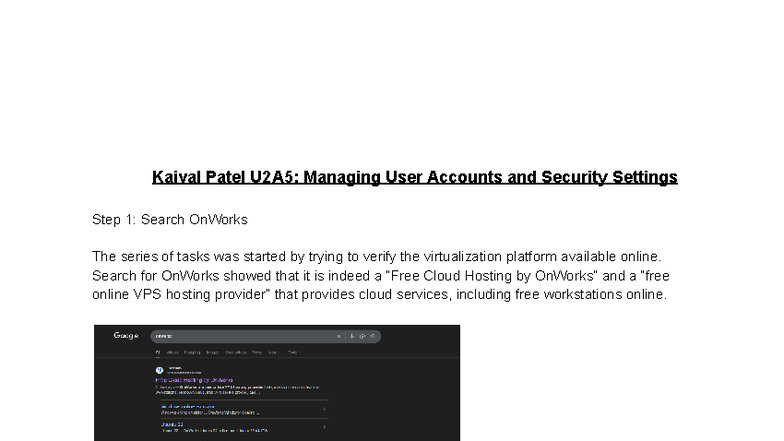 Kaival Patel U2A5 Managing User Accounts and Security Settings - Search ...
