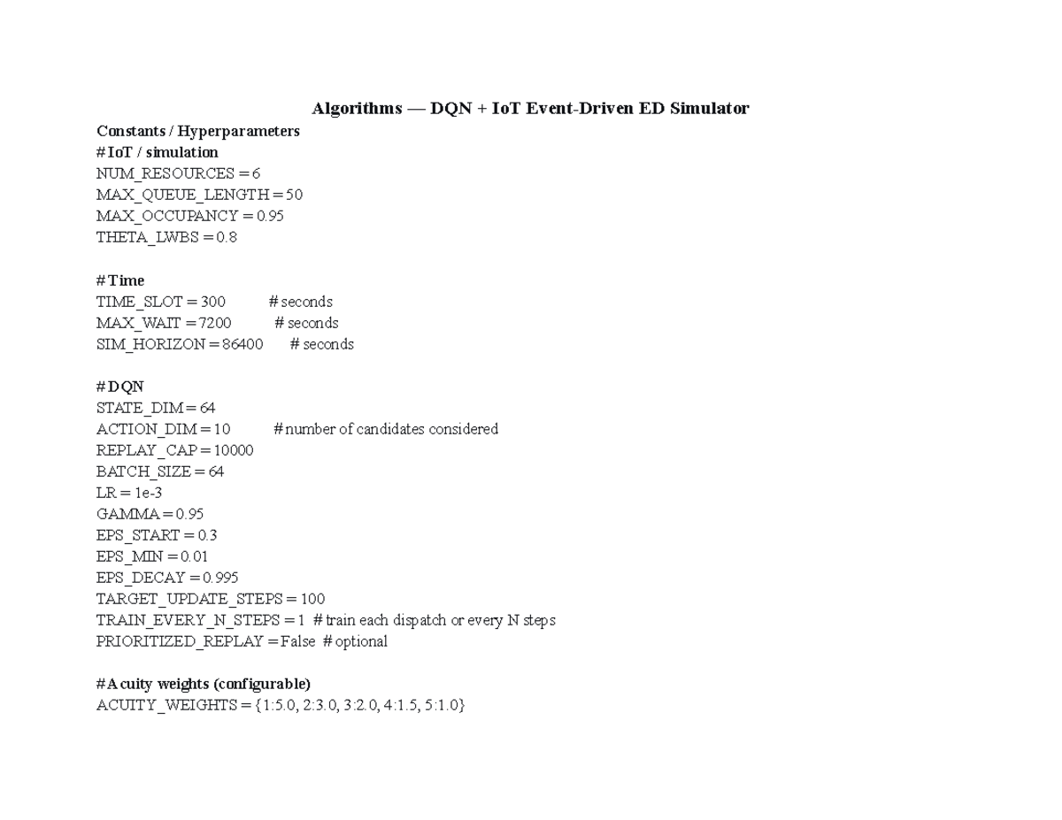 Algorithms DQN AI Simulation Constants & Hyperparameters - Studocu
