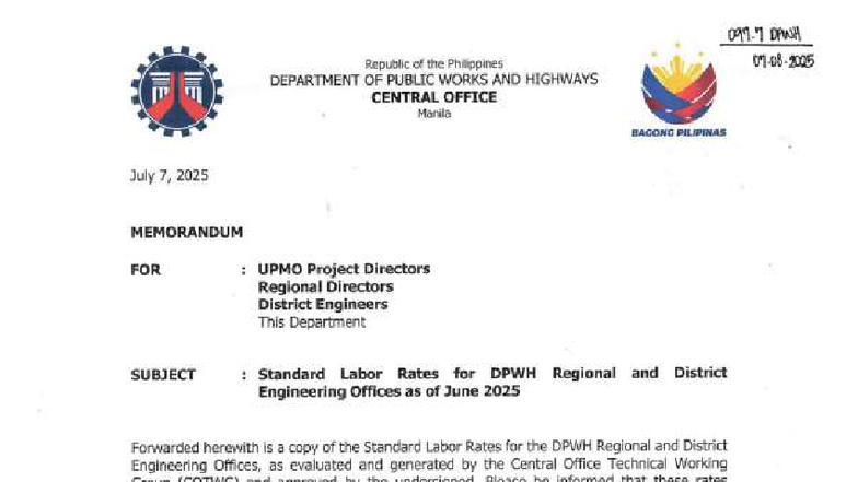 Standard Labor Rates for DPWH (Region II) as of June 2025 - Studocu