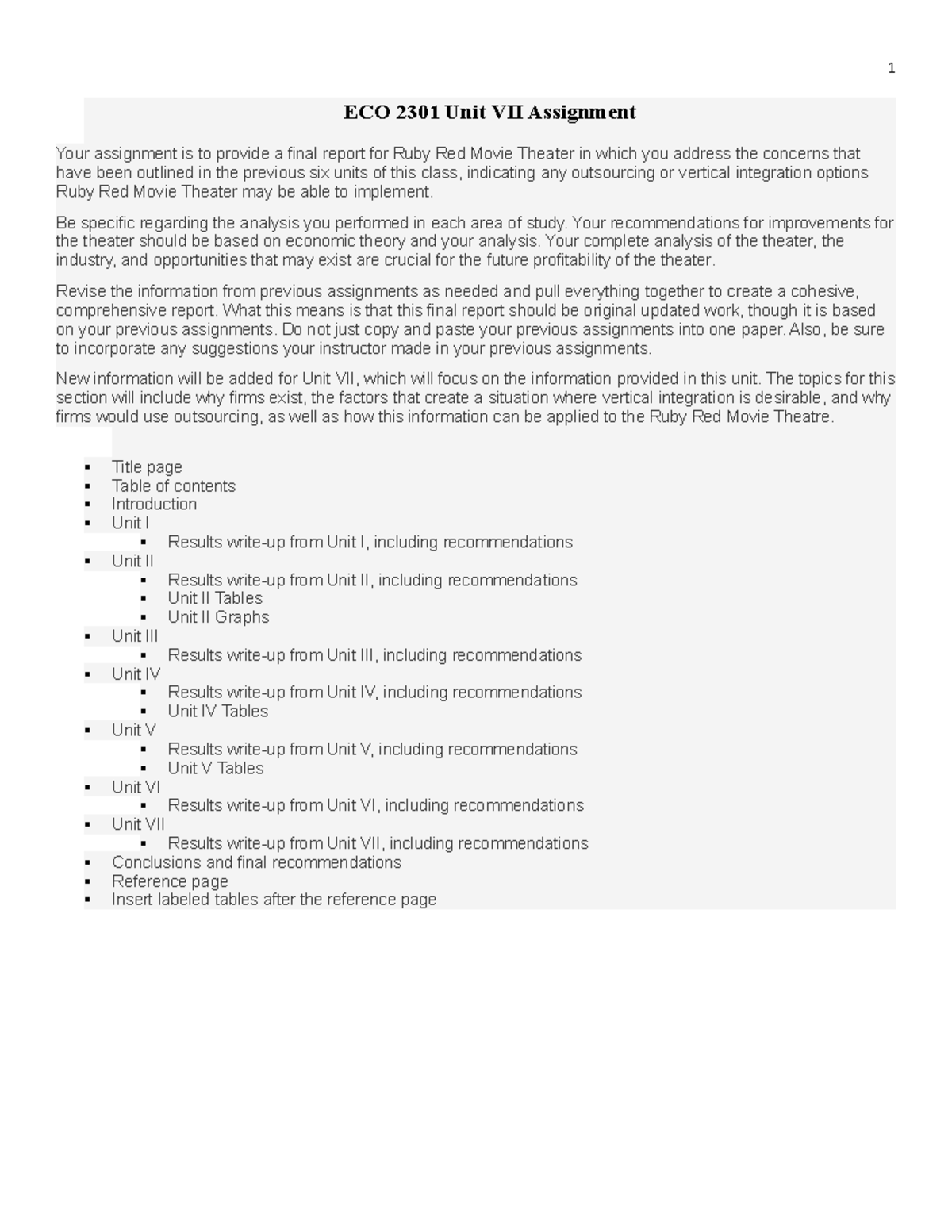 Unit VII final Project - ECO 2301 Unit VII Assignment Your assignment ...