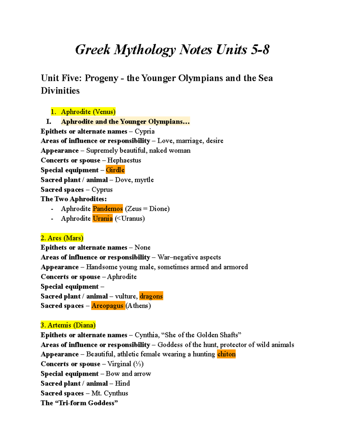 Greek Mythology Notes for Units 5-8: Olympians and Human Origins - Studocu