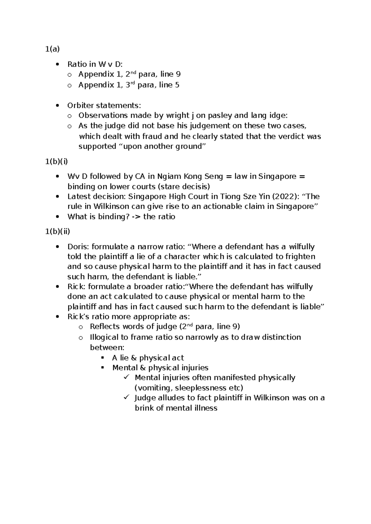1(a) Ratio in W v D: Session 1 Worksheet Answers on Legal Principles ...