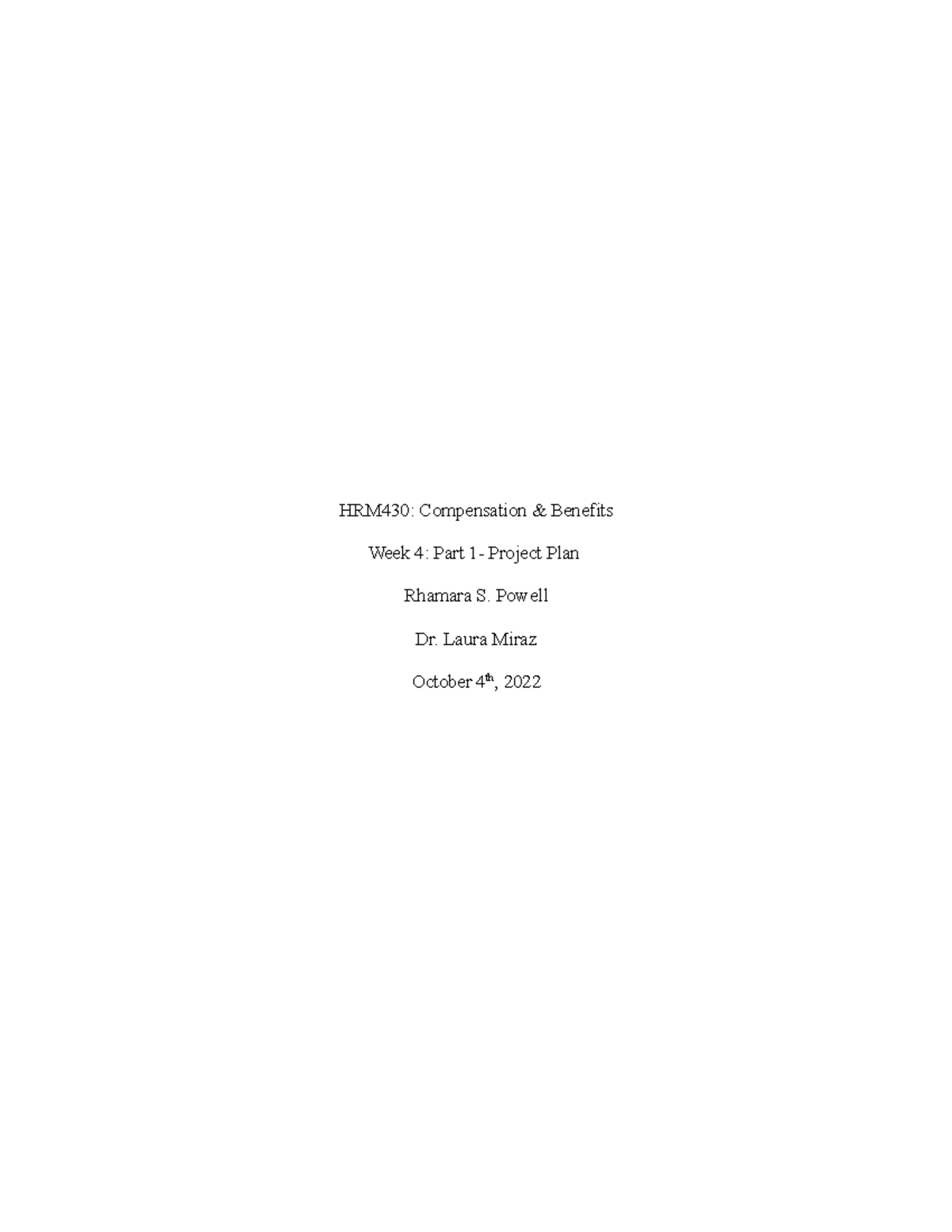 HRM430: Week 4 Project Plan for Boutique Hotel Compensation - Studocu