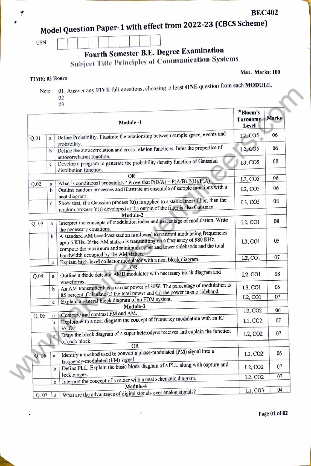 MODEL QUESTION PAPER - BEC402 Model Question with effect from (CBCS ...