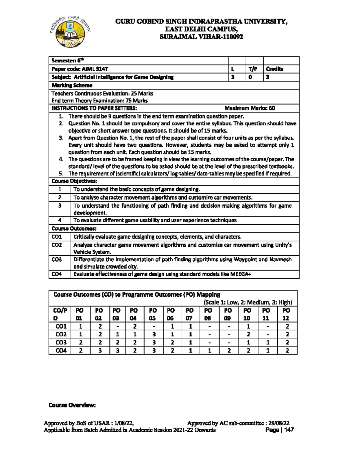 AIML 314T - Artificial Intelligence for Game Designing Syllabus - Studocu