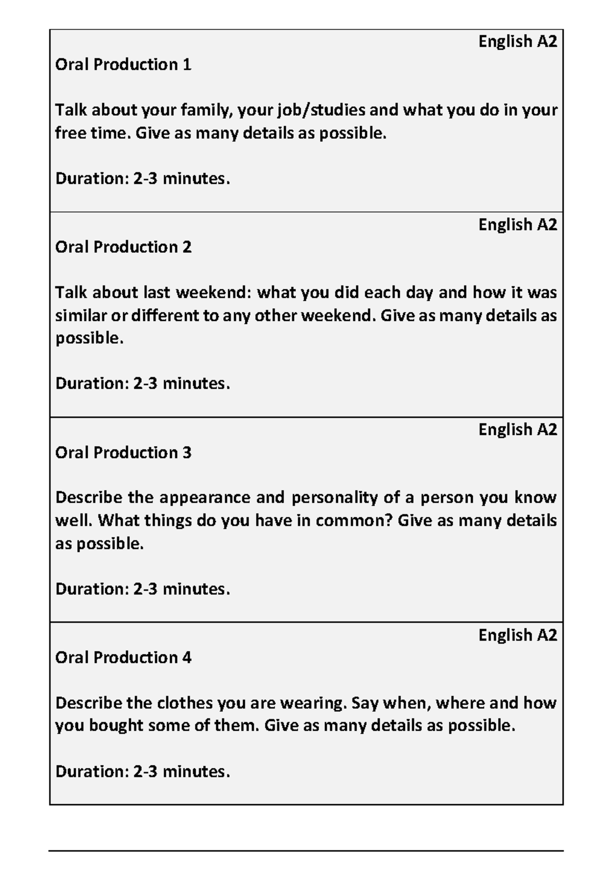 A2 Monologues (1st term) - Oral Production 1 Talk about your family ...