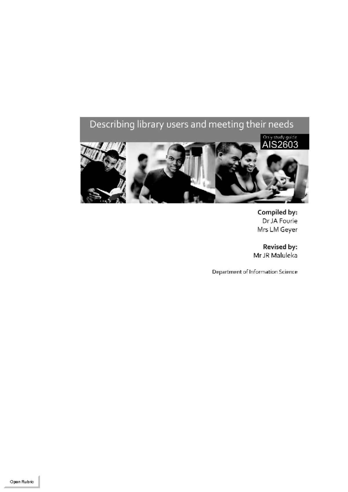 AIS2603 User Studies Study Guide - Studocu