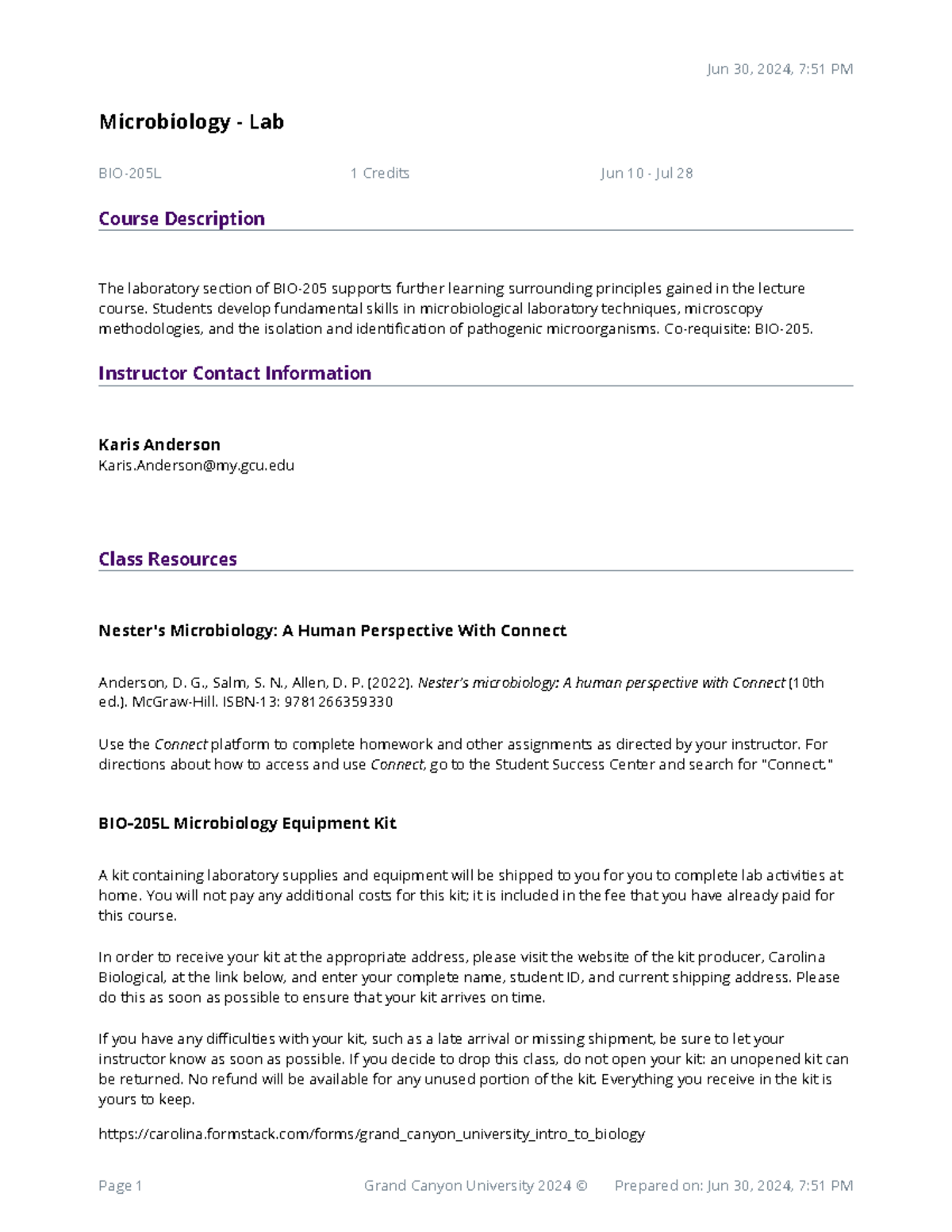 Updated Syllabus for BIO-205L Microbiology Lab Course 2024 - Studocu