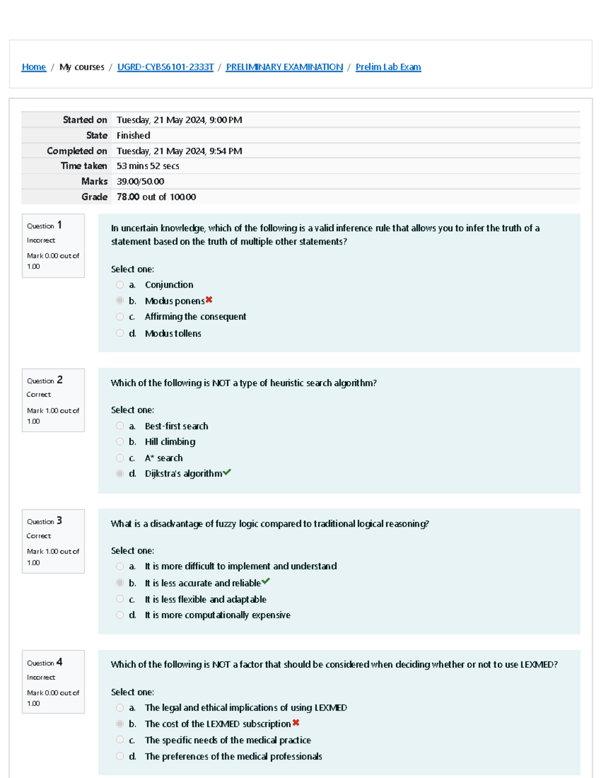 Prelim Lab Exam UGRD-CYBS6101-2333T - AI Fundamentals Results Analysis - Studocu