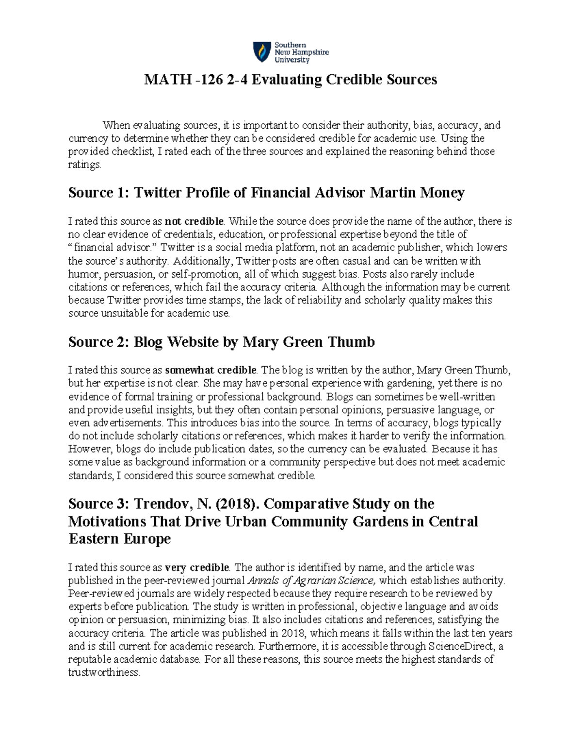 SCI 214 Week 7 Project: Evaluating Source Credibility - Studocu