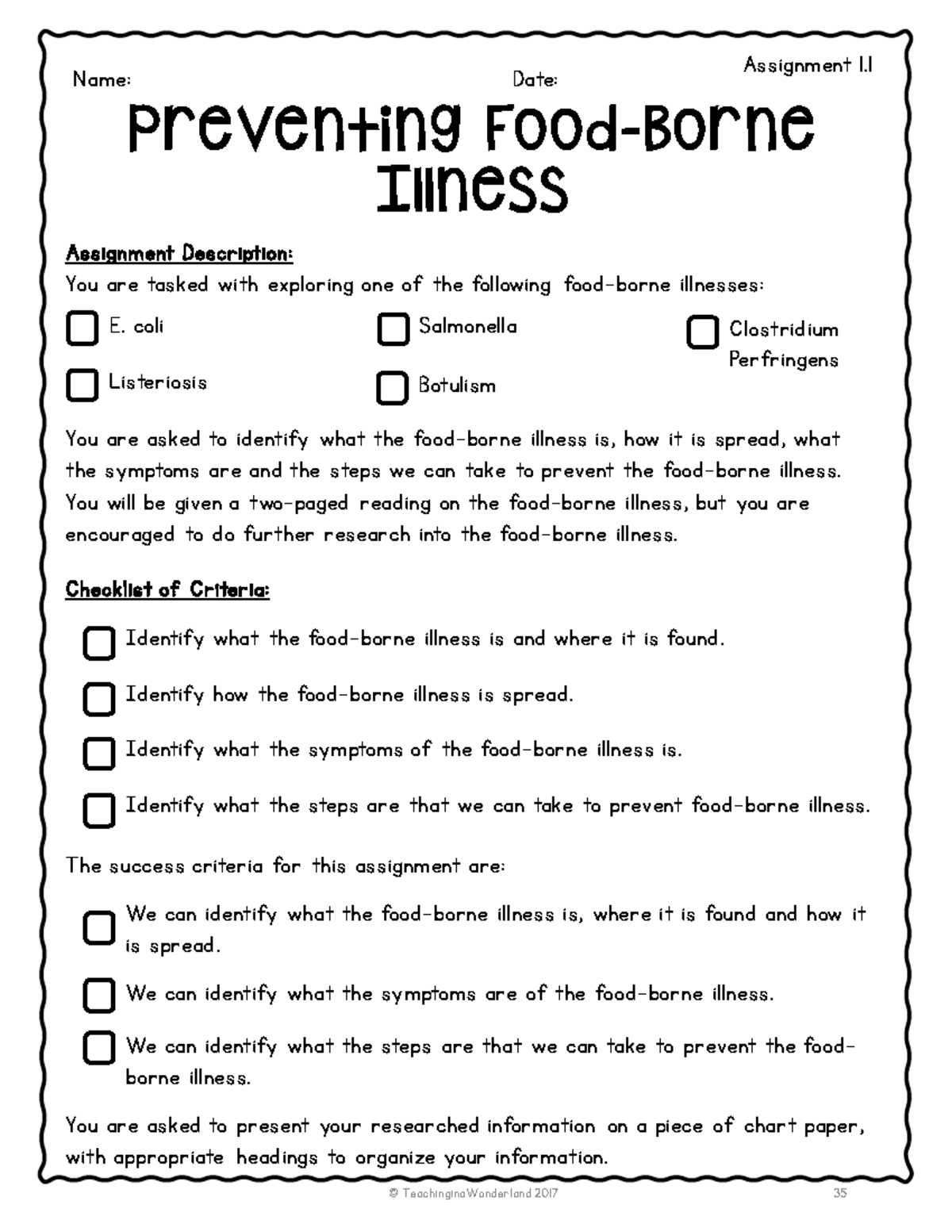Foodborne Illness Worksheet Overview (Pages 35-37) - Studocu