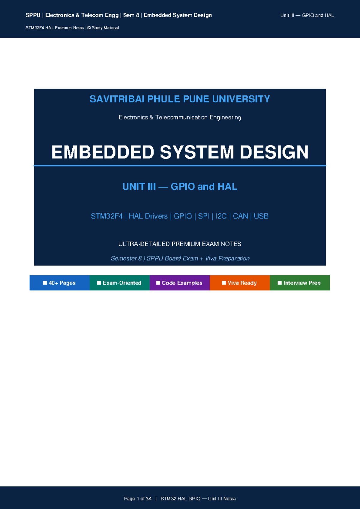 STM32F4 HAL Unit 3 Premium Notes for SPPU Electronics Sem 8 - Studocu