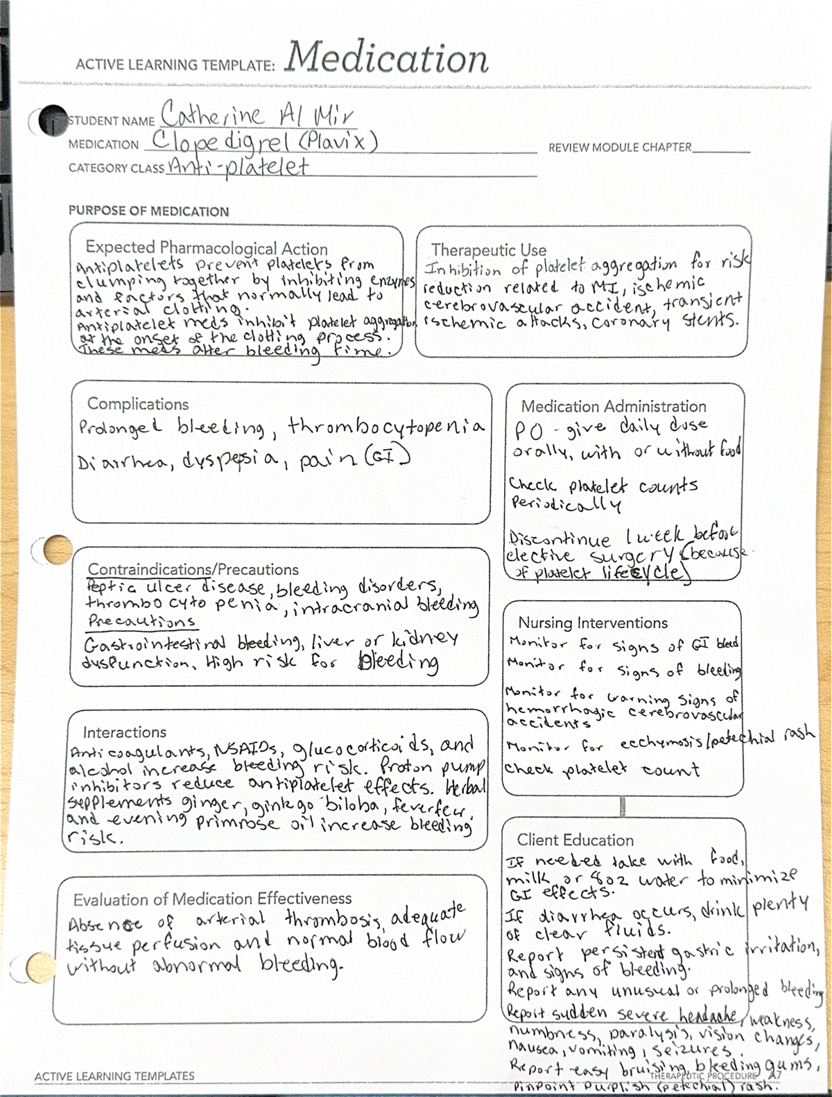 MED CARD clopidogrel - med card - ACTIVE LEARNING TEMPLATE: Medication ...