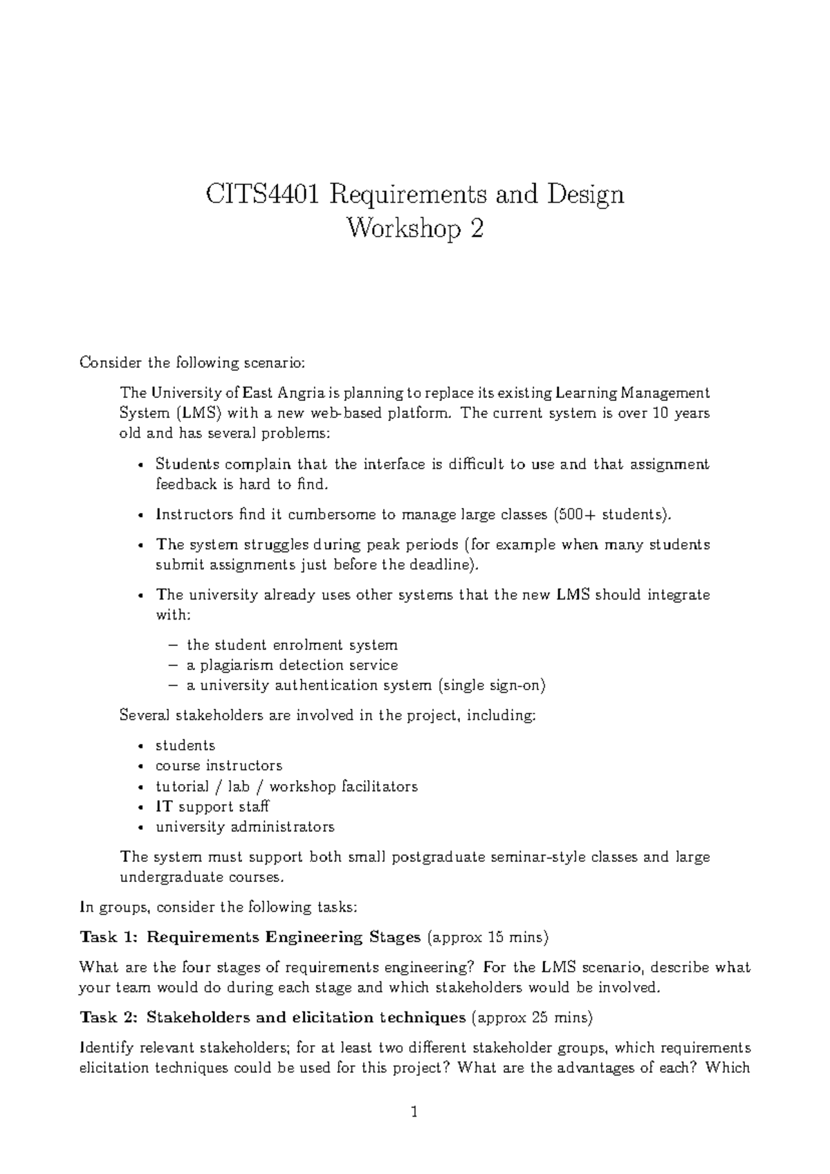CITS4401 Week 3 Workshop 2: LMS Requirements & Design - Studocu