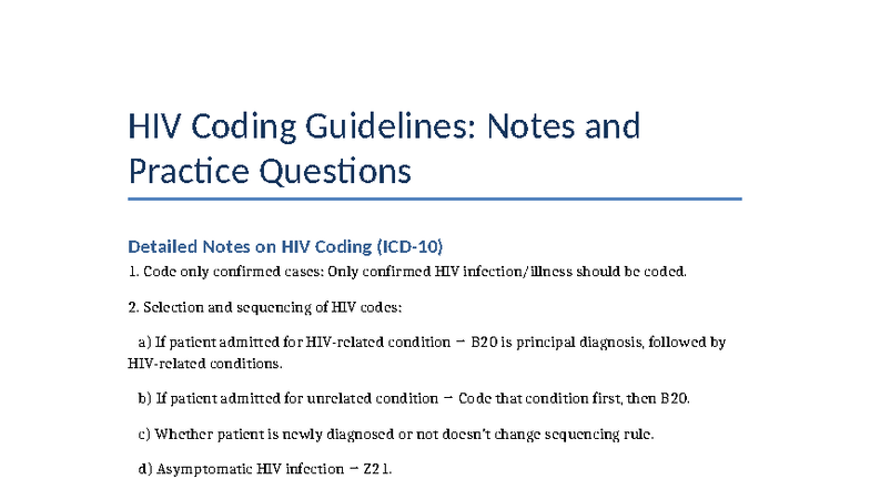 HIV Coding Guidelines (Course Code: HIV 101) - Notes & Practice Qs ...