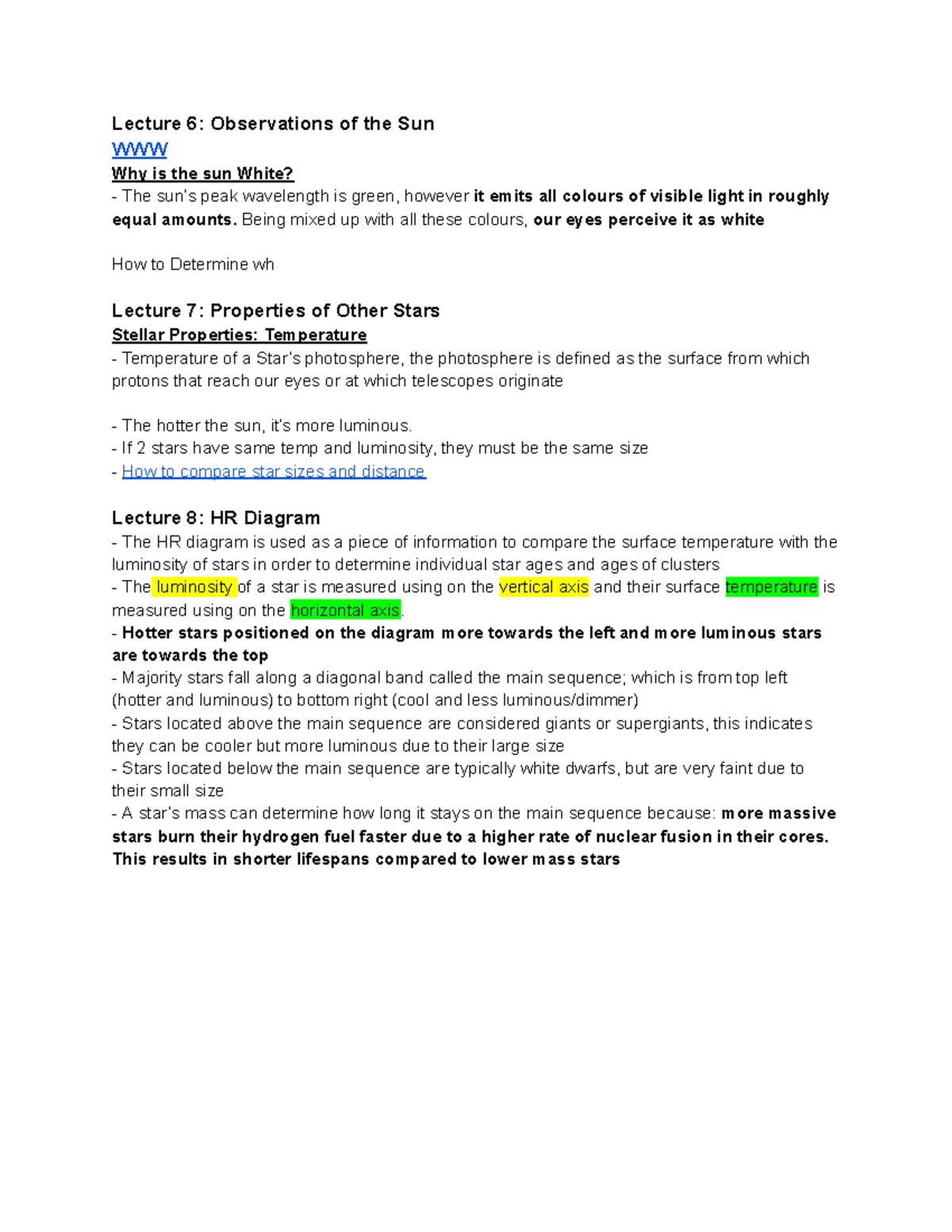 Astronomy Notes: Lecture 6-8 on Stellar Observations & Properties - Studocu