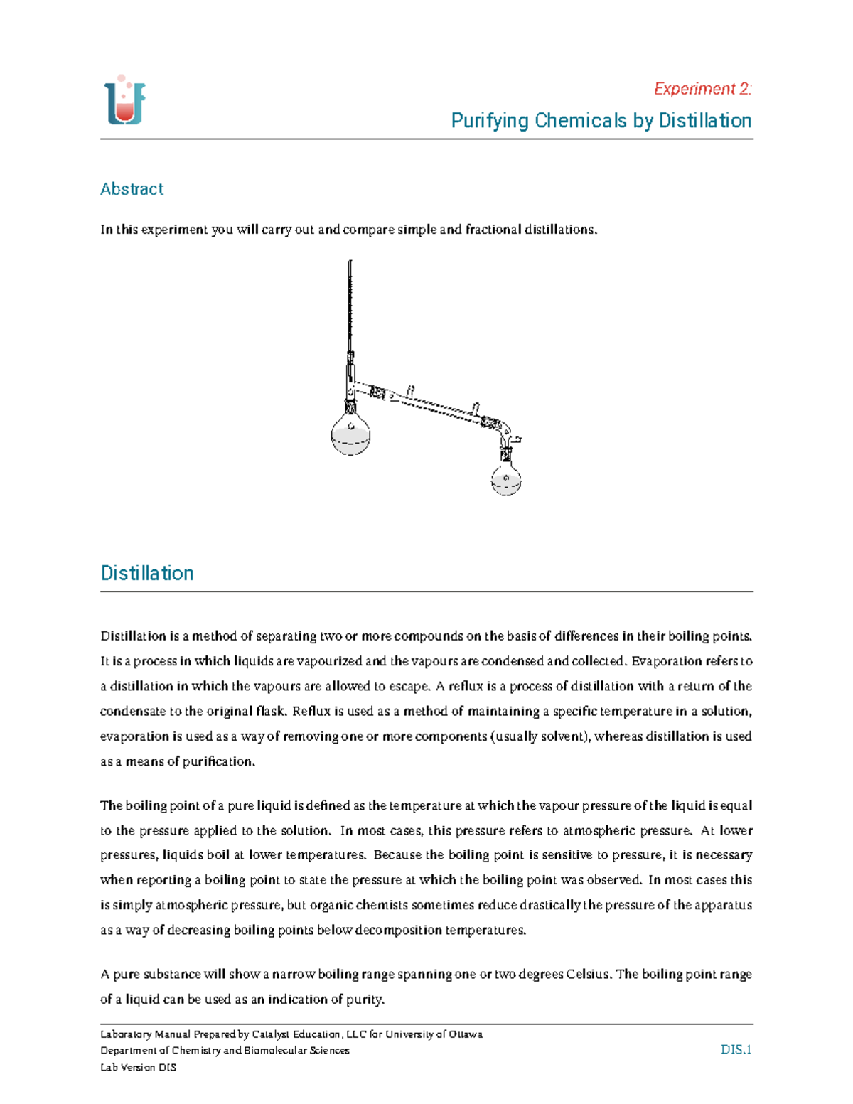 LAB MANUEL ORGO - Experiment 2: Purifying Chemicals by Distillation ...