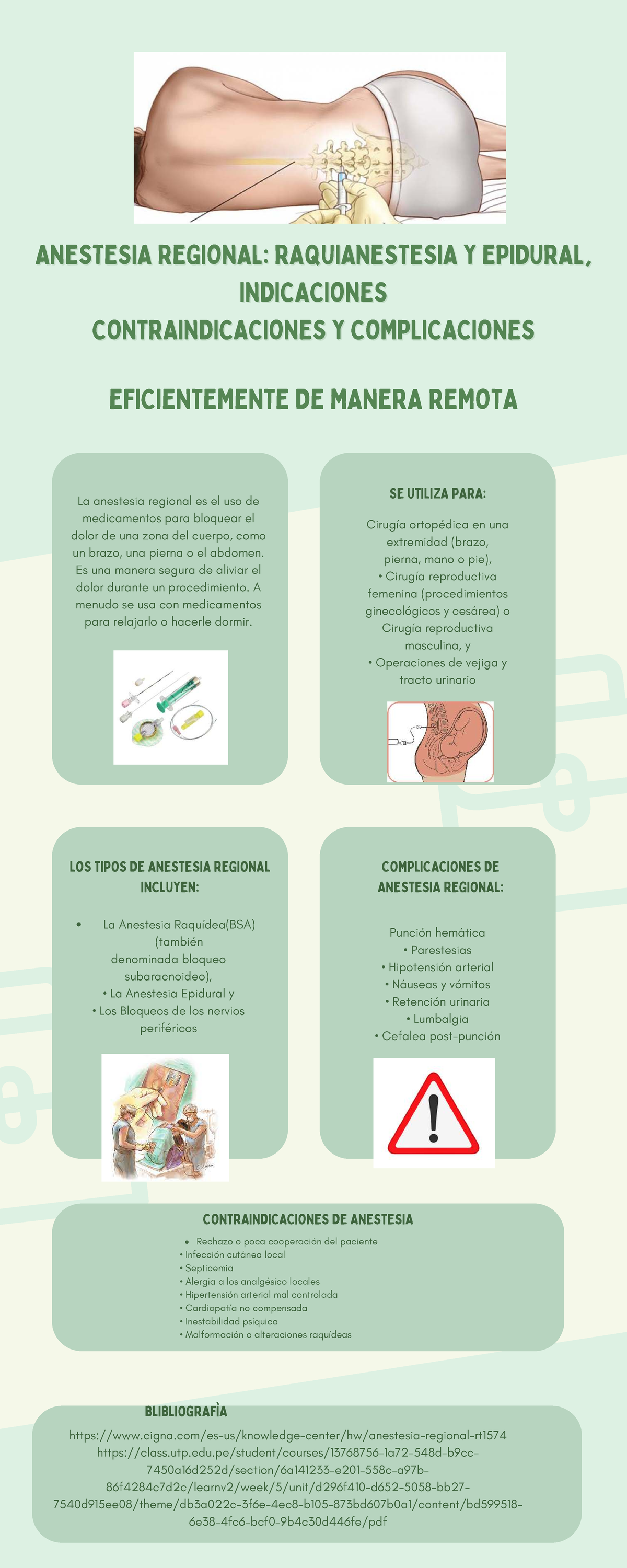 Infografía sobre Anestesia Regional: Raquídea y Epidural - Studocu