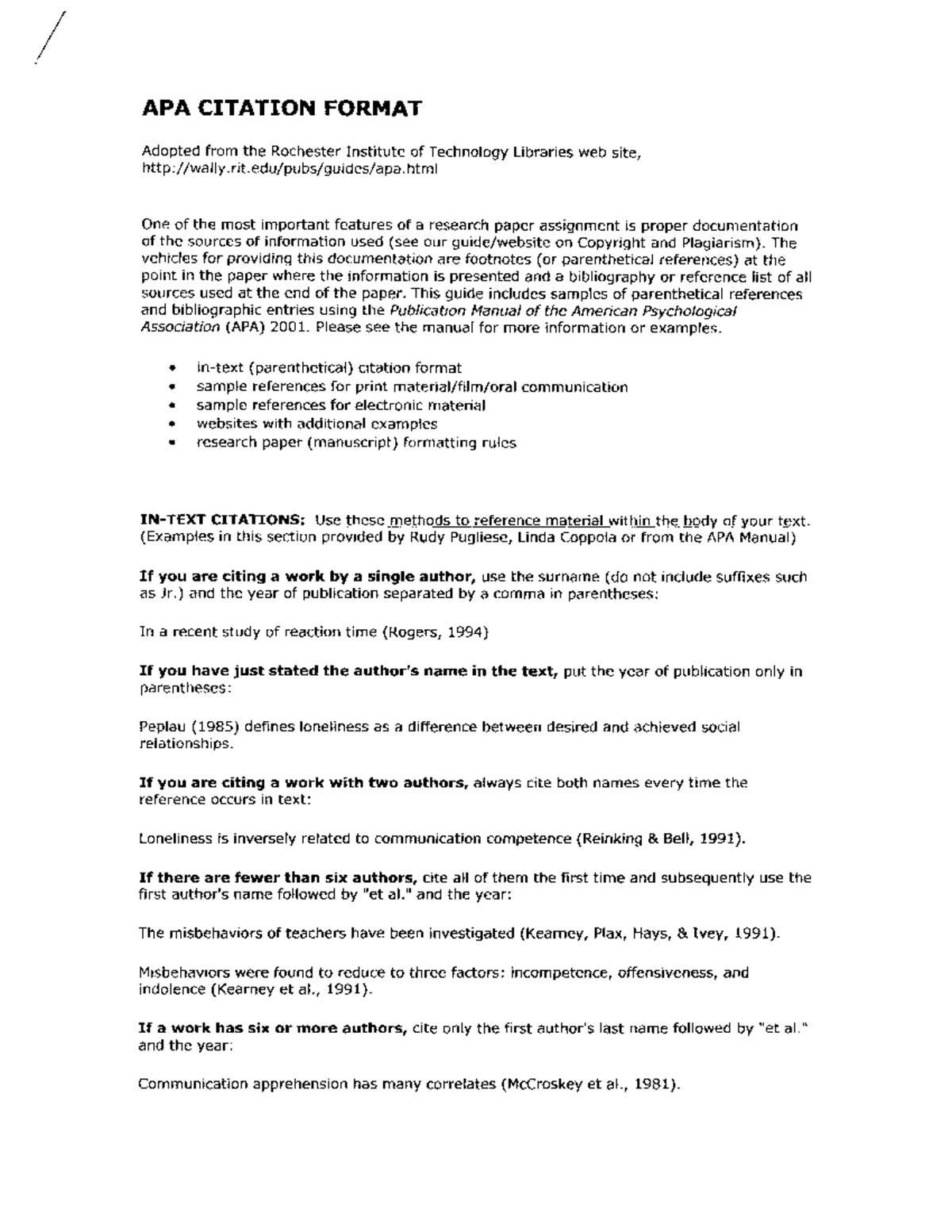 APA Citation Format - Referências - APA CITATION FORMAT Adoptedfrom the ...