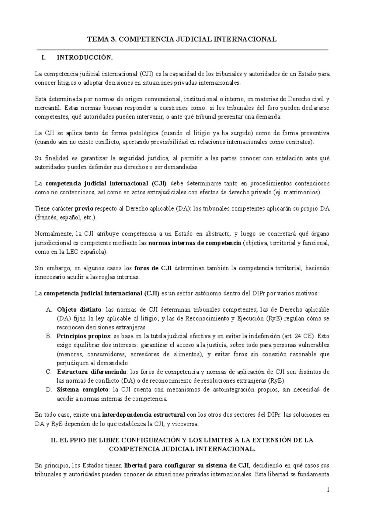 TEMA 3: COMPETENCIA JUDICIAL INTERNACIONAL - Apuntes de DIPr - Studocu