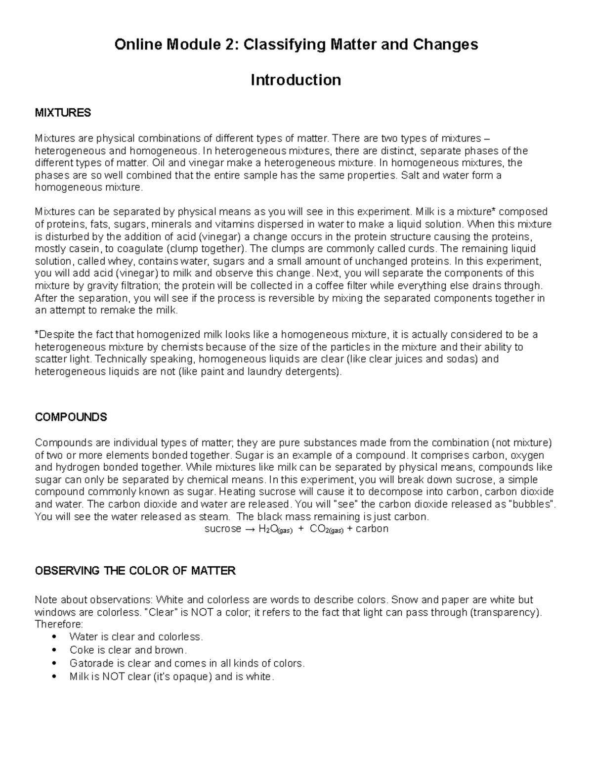 Module 2 Classifying Matter and Changes (1) - Online Module 2: Classifying Matter and Changes ...