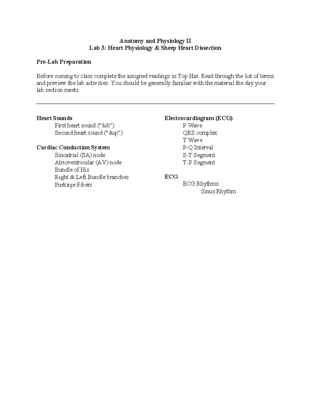 Anatomy and Physiology II Lab 3: Heart Physiology & Dissection Guide ...
