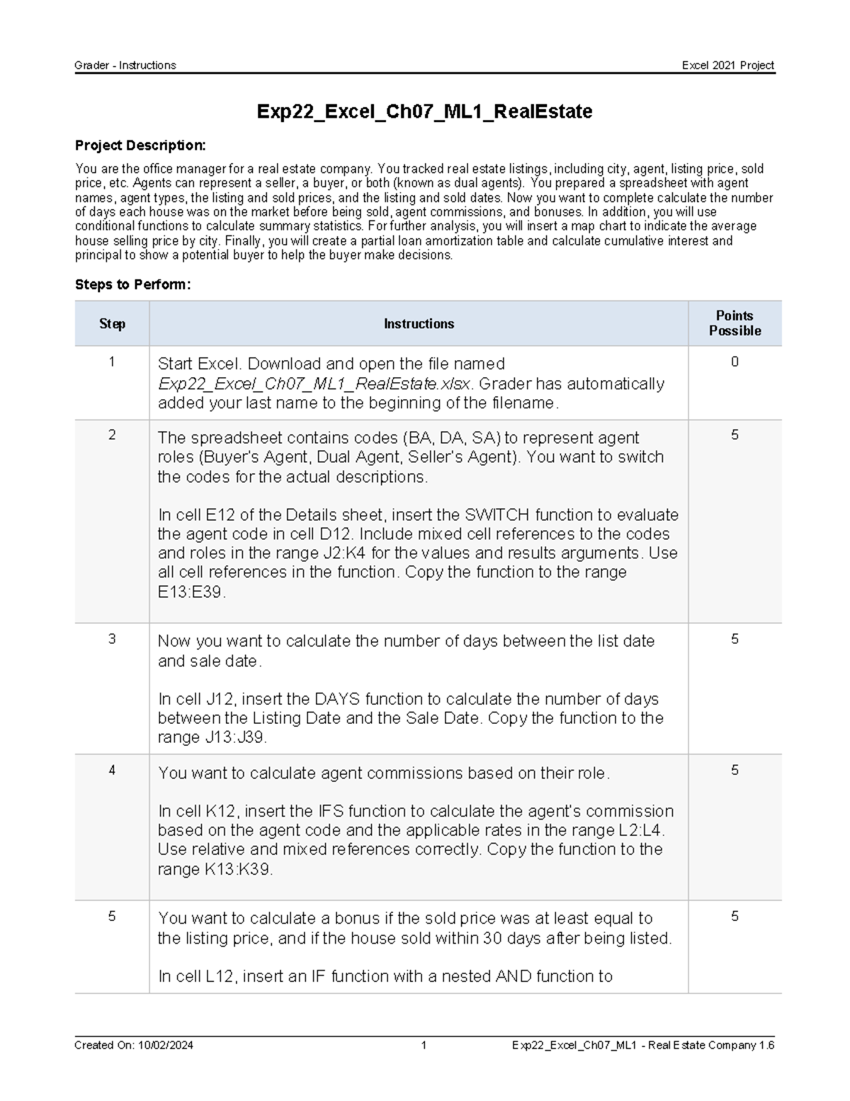 Exp22 Excel Ch07 ML1 Real Estate Market Analysis Instructions - Studocu