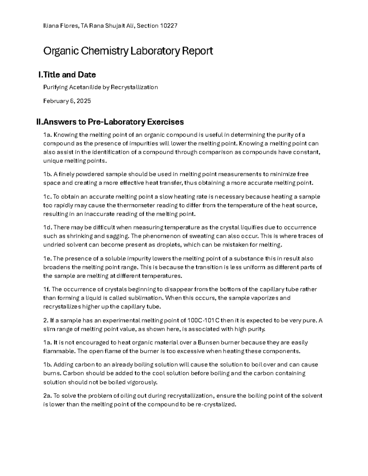 Recrystallization Techniques for Purifying Acetanilide - Organic Chem Lab Report - Studocu