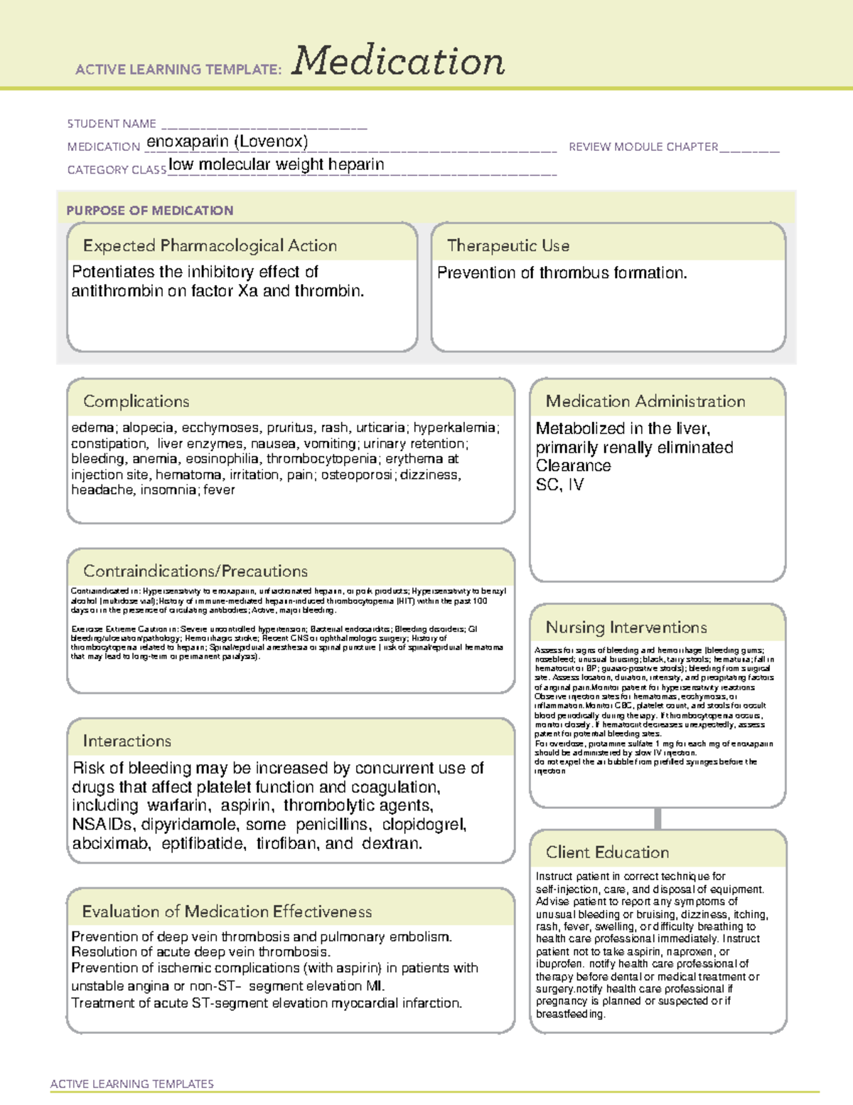Enoxaparin (Lovenox) - LMWH medication templates for care plans ...