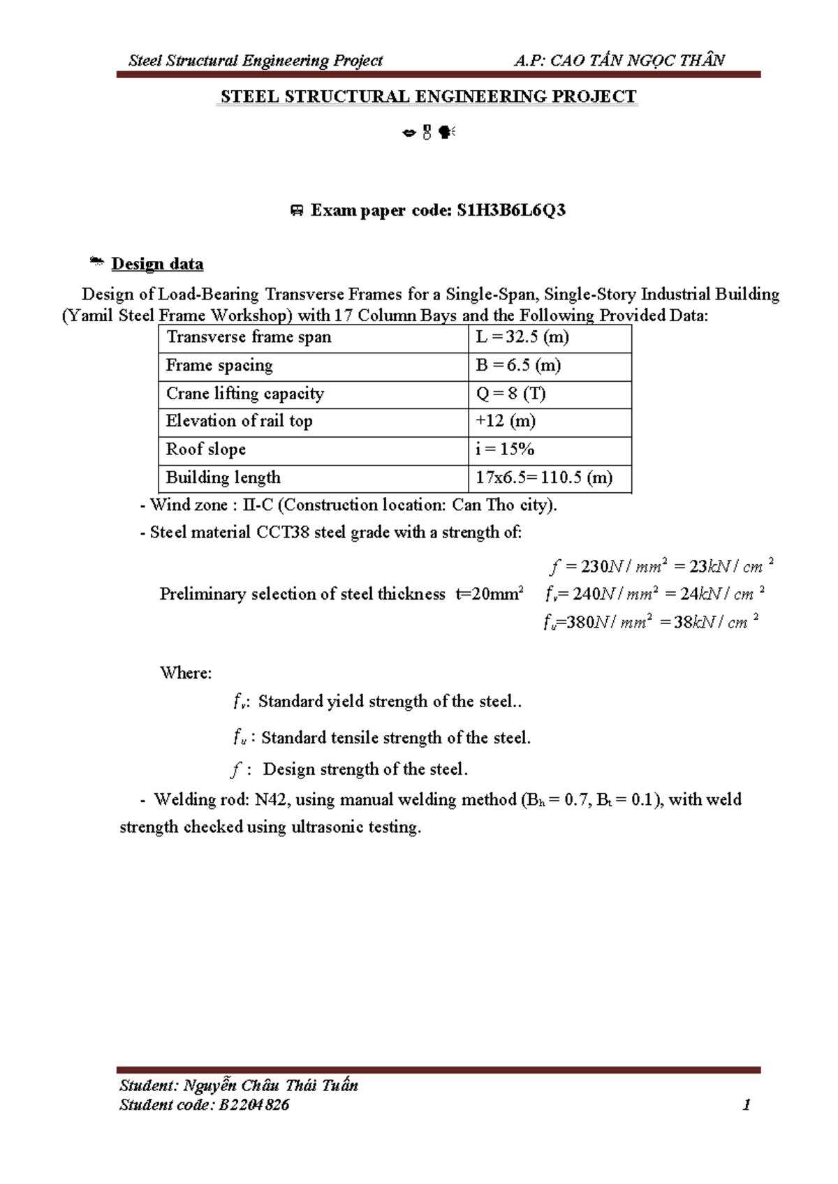 Steel Structural Engineering Project: Design of Transverse Frames ...
