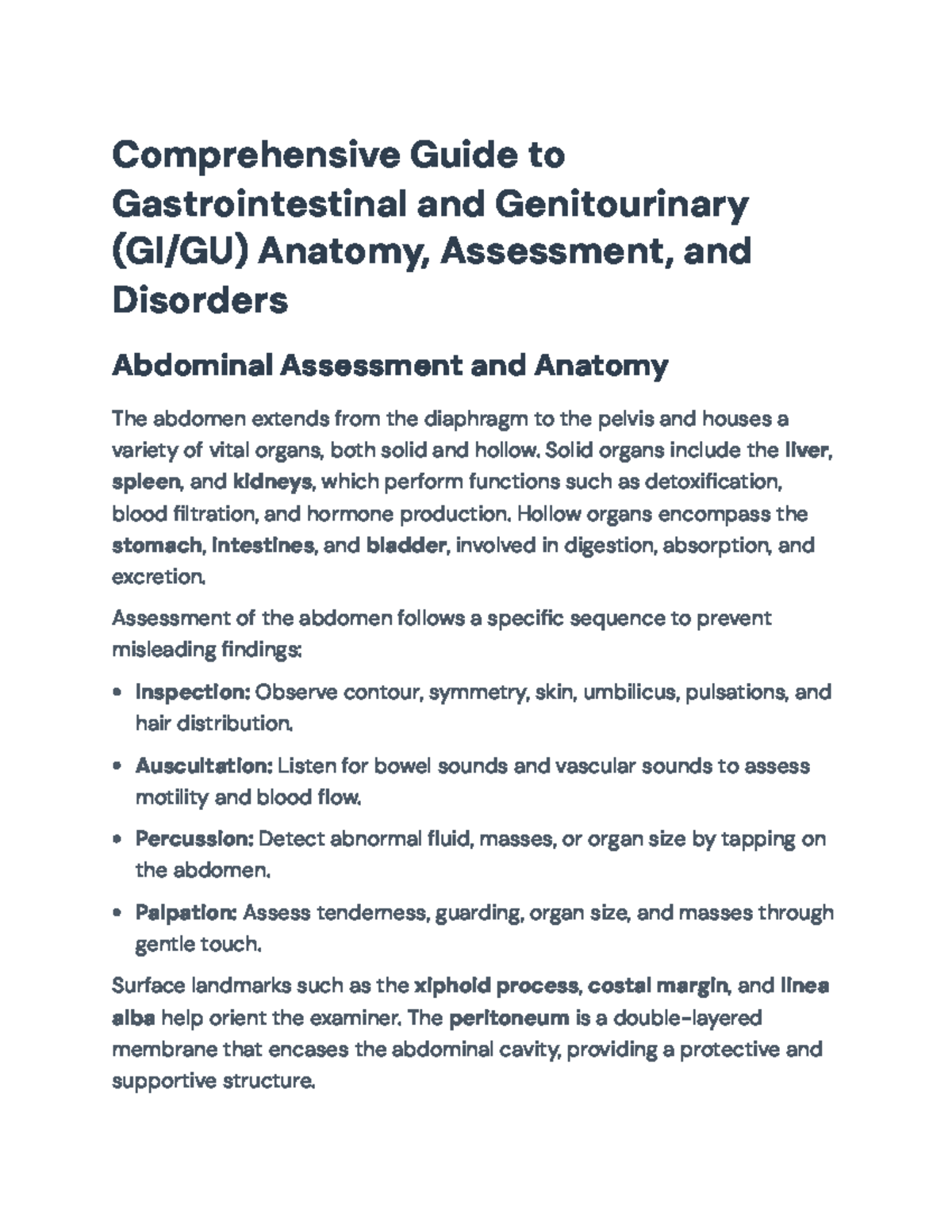 Comprehensive Guide to GI/GU Anatomy & Assessment (Nursing) - Studocu