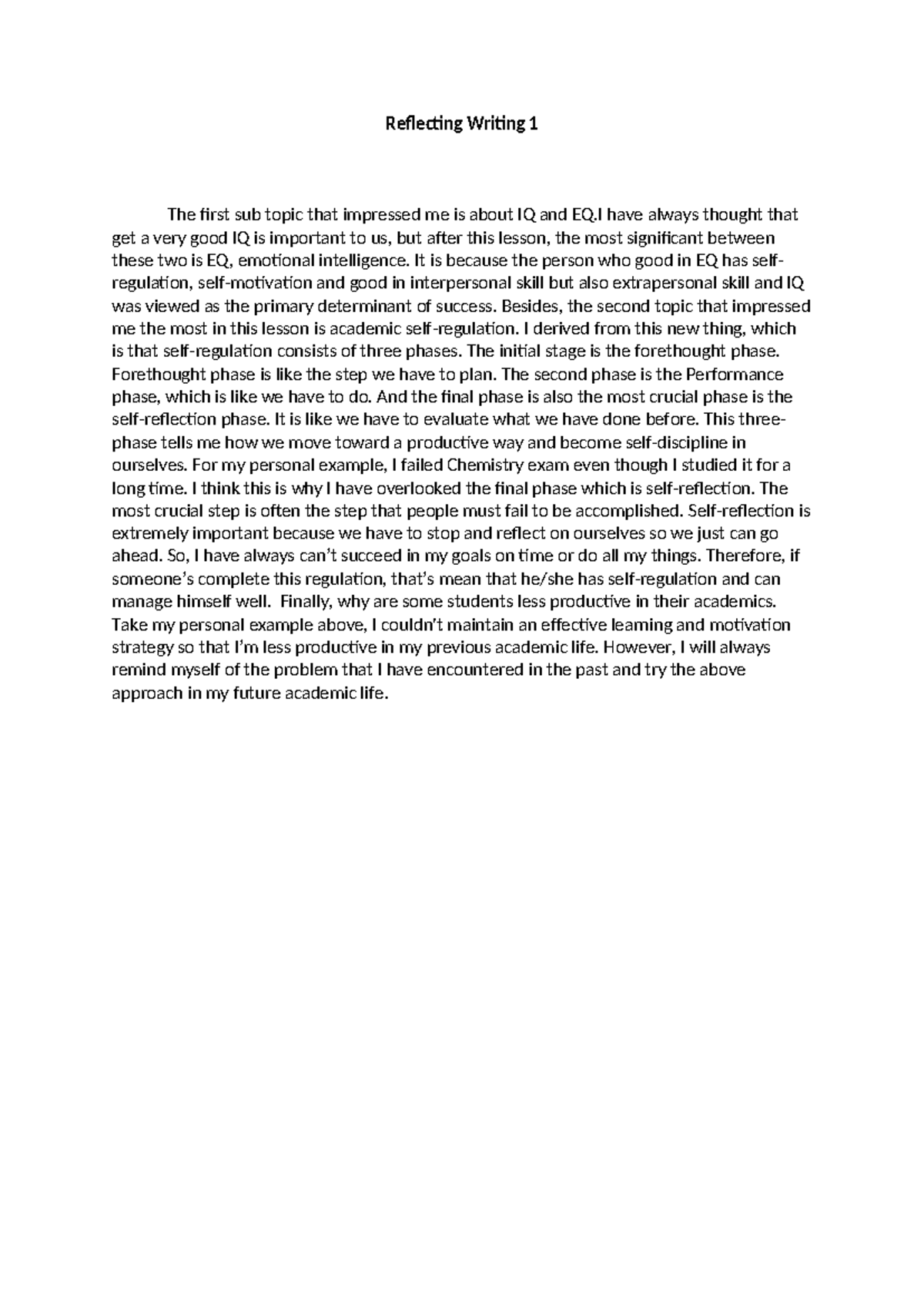 Self-Reflection 1: Insights on IQ, EQ, and Academic Self-Regulation ...