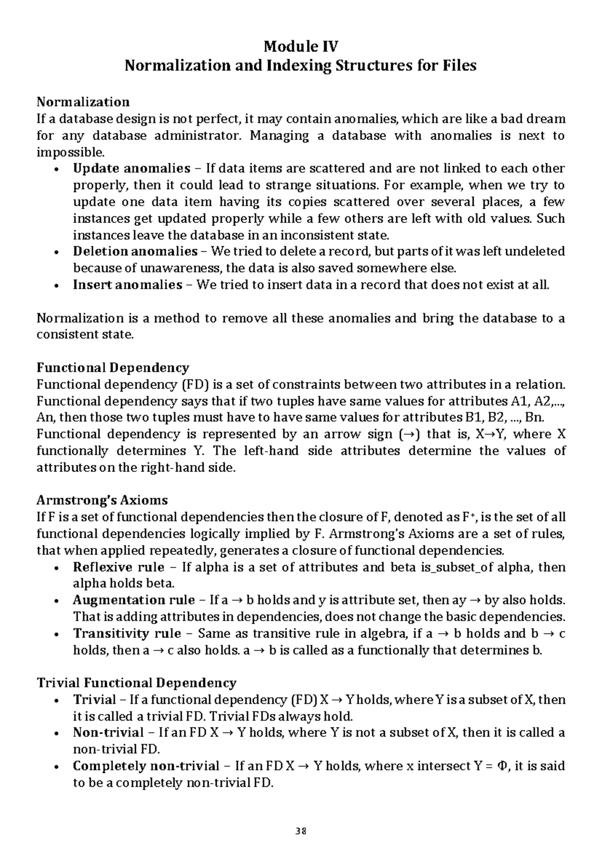 Module IV - Dbms - Module IV Normalization and Indexing Structures for ...