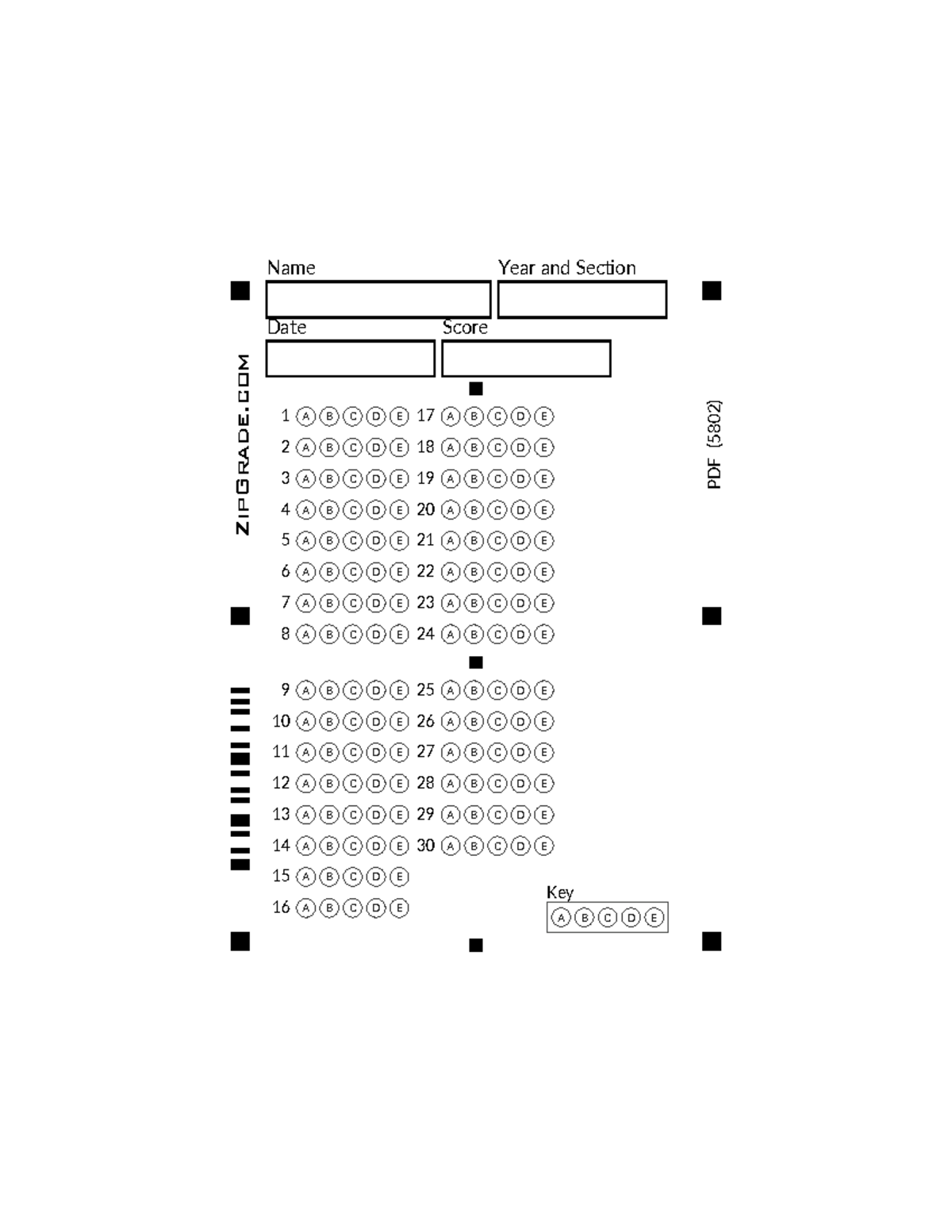 Zip Grade-30 Answer Sheet: Scoring Key & Student Responses - Studocu