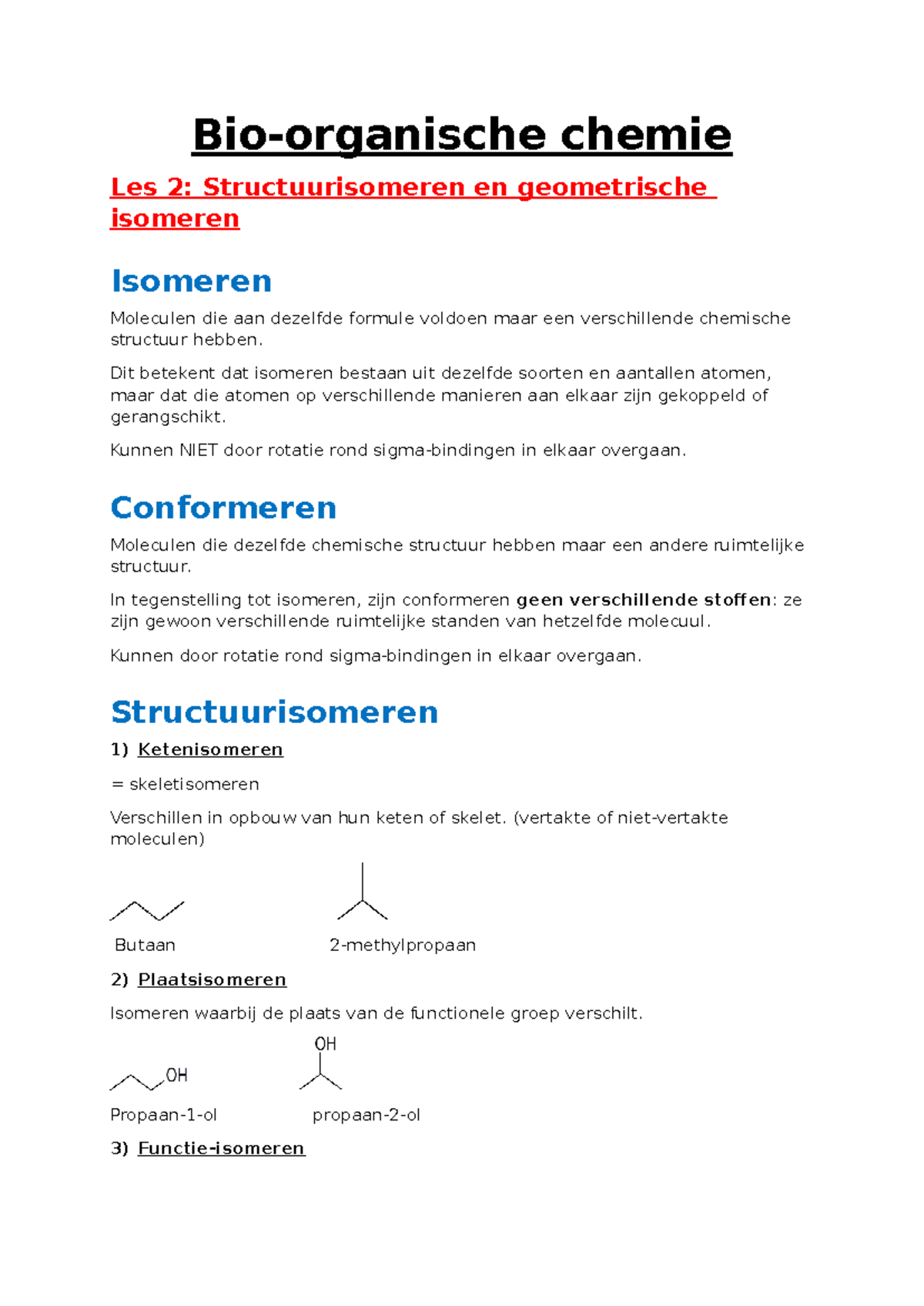Chemie Les 2: Structuurisomeren en Geometrische Isomeren Samenvatting ...