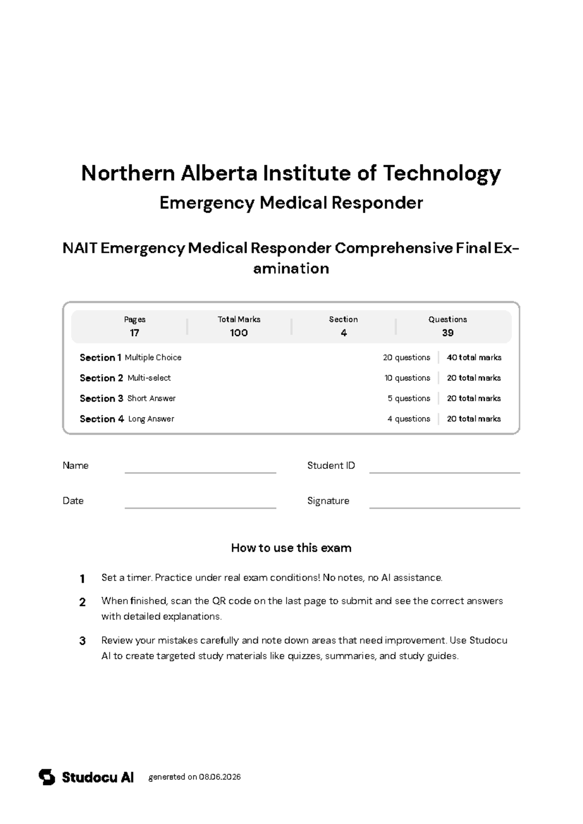 NAIT EMR Comprehensive Final Exam - Studocu