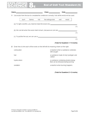 8h mark schemes - This is pearson education end of unit test science 8h ...