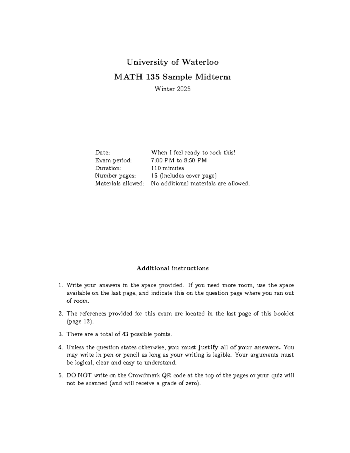 MATH 135 Sample Midterm Solutions - Winter 2025 - Studocu