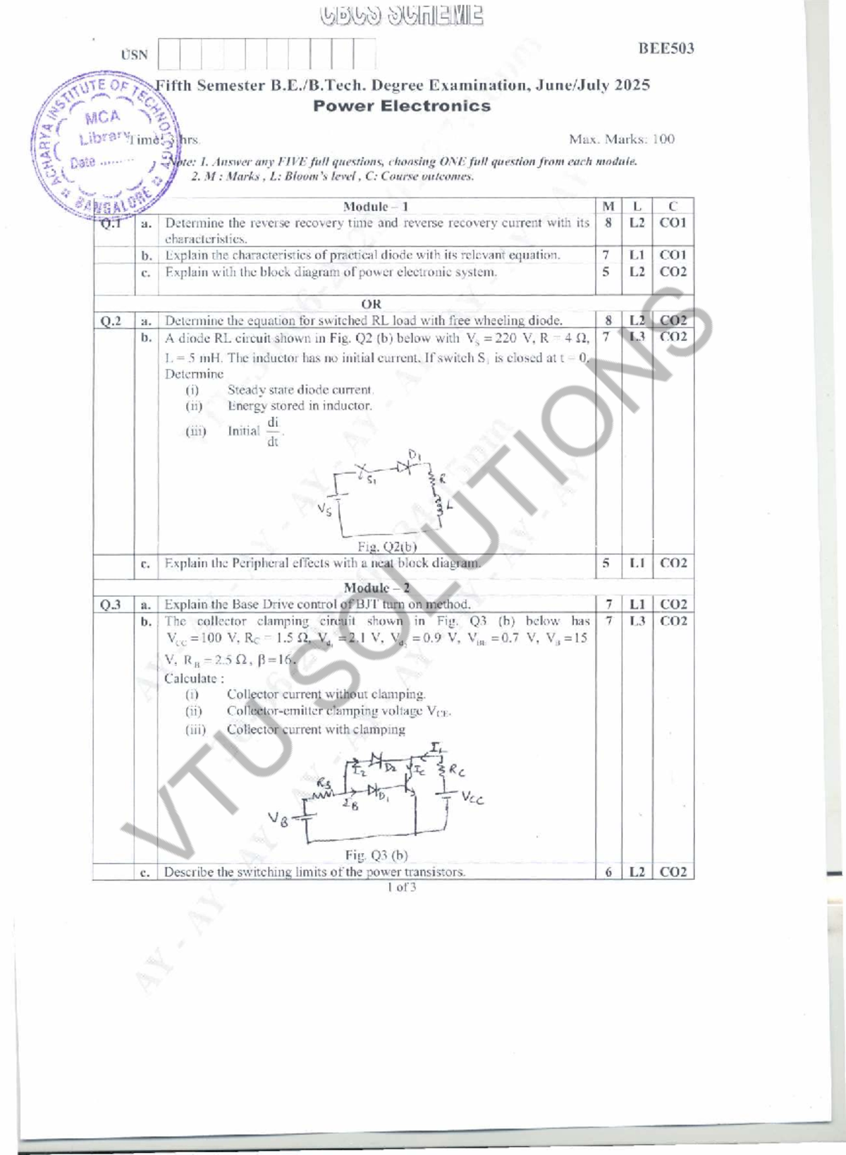 BEE503 Power Electronics - Question Paper for Semester B.E./B.Tech ...